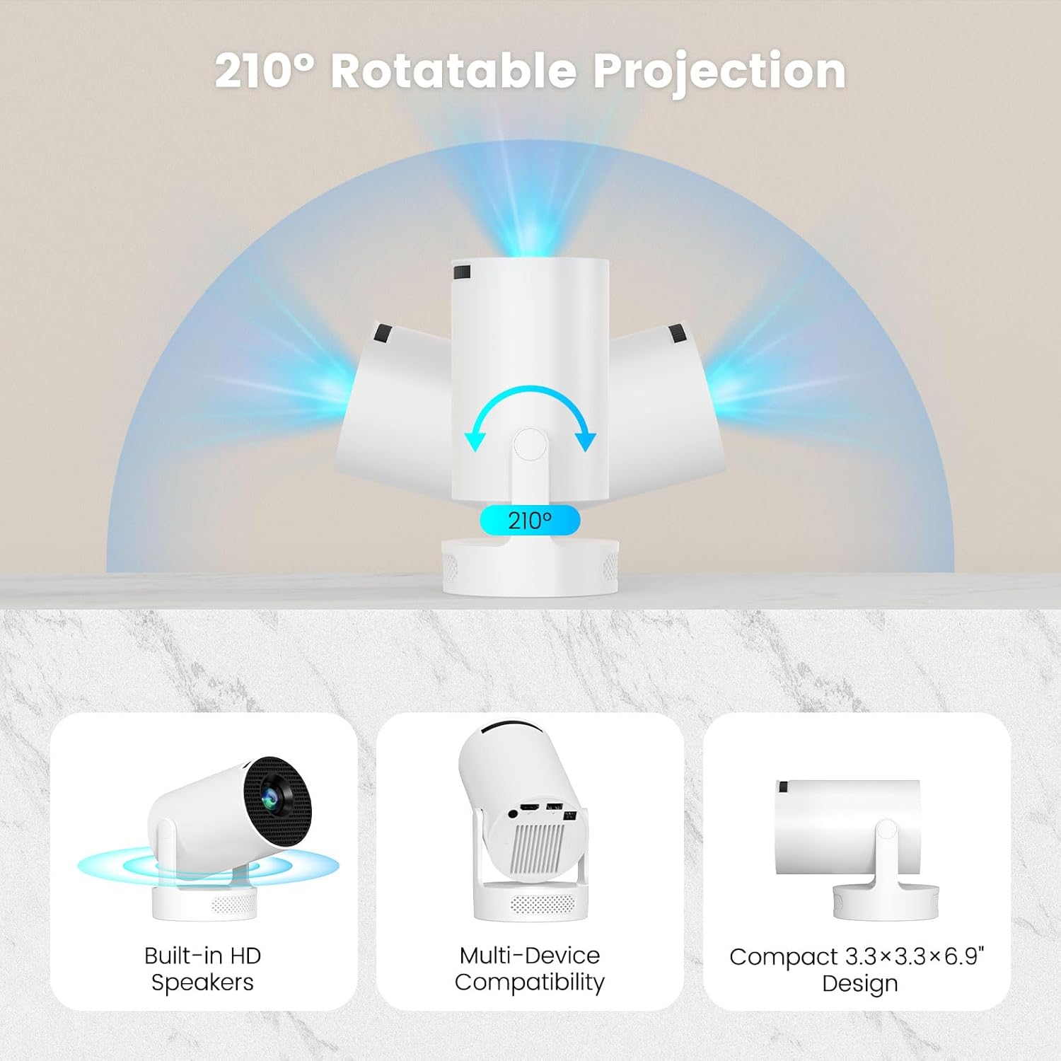 [GOLD] VistaCast Mini 210° Smart Projector with Extra Large-Screen Dis ...