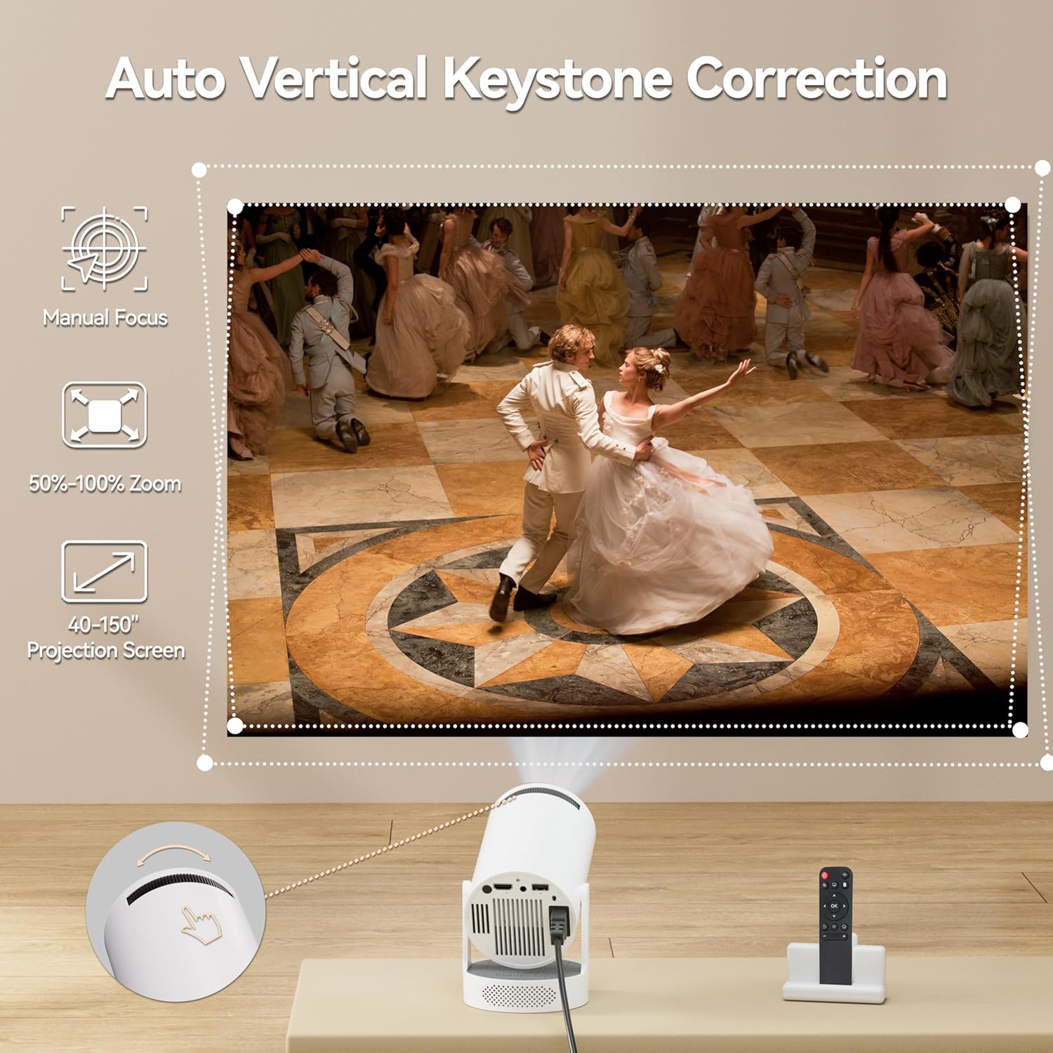 [GOLD] VistaCast Mini 210° Smart Projector with Extra Large-Screen Dis ...